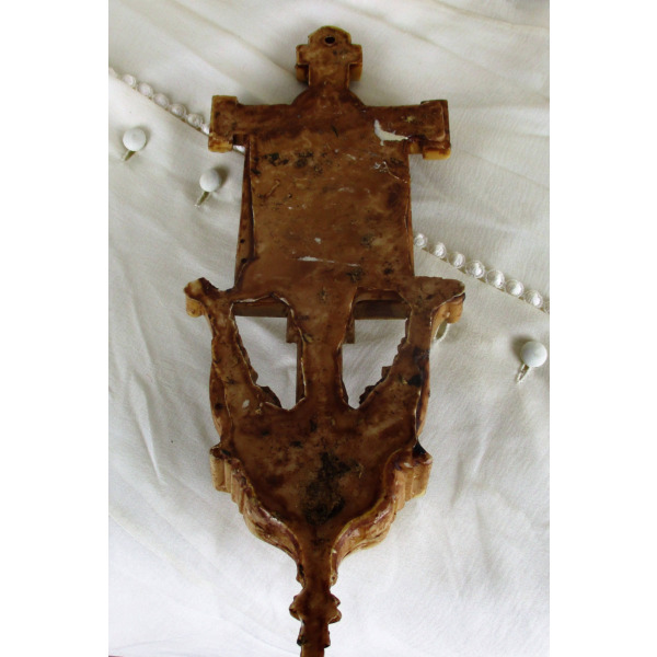 Large Vintage Holy Water Font Resin Calvary Crucifixion Virgin Mary ...