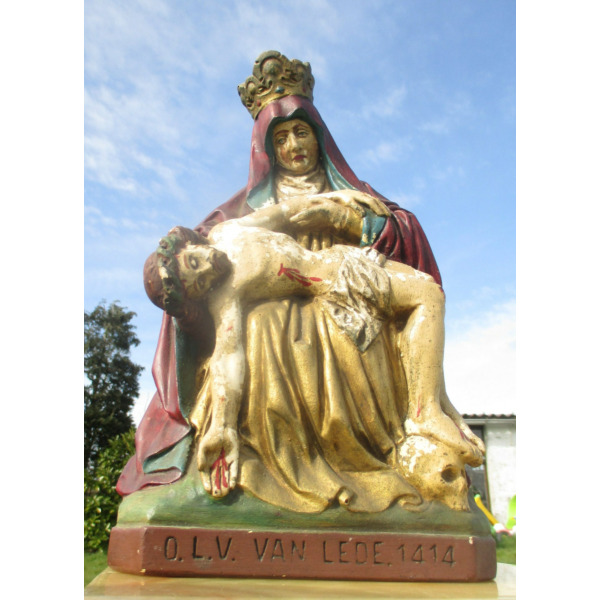 Belgian Antique Plaster Statuette Pieta A. De Beule Chalkware OLV Van ...