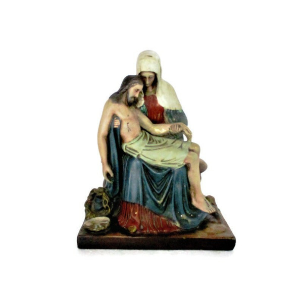 Polychrome Statue Pieta Plaster Jesus Christ Virgin Mary Holy Mother ...