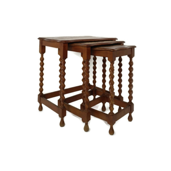 Set of 3 Barley Twist Wooden Nesting Stacking Side Tables Barn Country ...