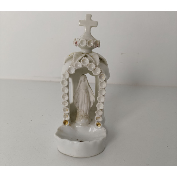 Antique Standing Holy Water Font Vessel Bisque Virgin mary Madonna ...