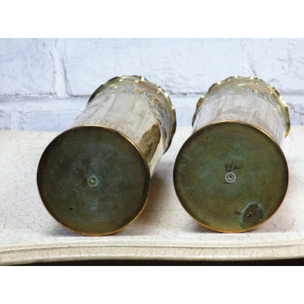 Small Pair of Shell Casing trench Art Vases Engraved Brass Flowers WWI ...
