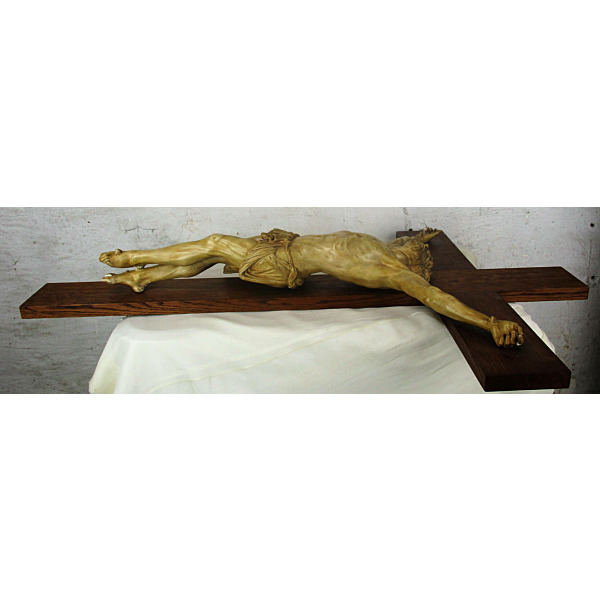 Large hanging Wall Crucifix Wood Plaster Art Nouveau Corpus Jesus ...